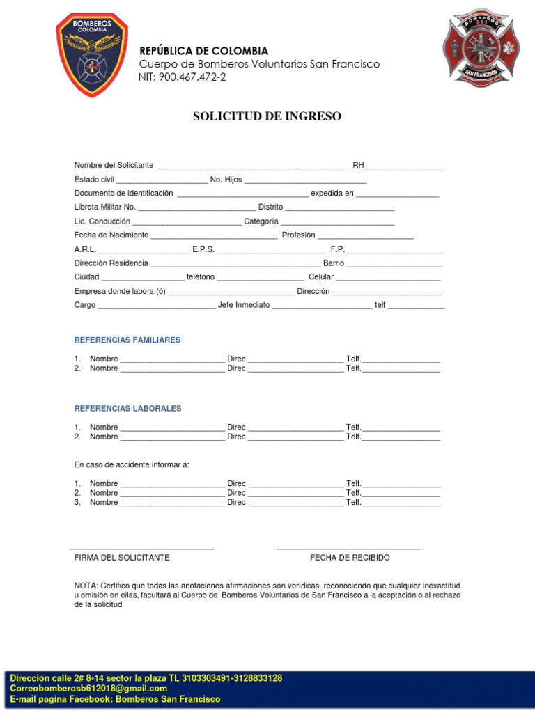 Solicitud y Requisitos Bomberos SF | PDF | Bombero | Facebook
