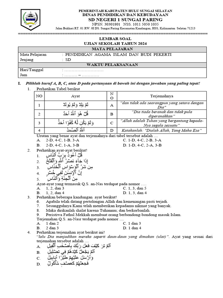 Master Soal Us Pai 2024 | PDF