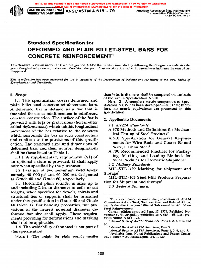 A615 79 AASHTO M 31 Standard Specification For Deformed and Plain | PDF ...