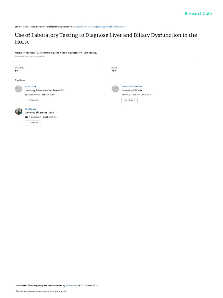 Use of Laboratory Testing To Diagnose Liver and Biliary Dysfunction in ...