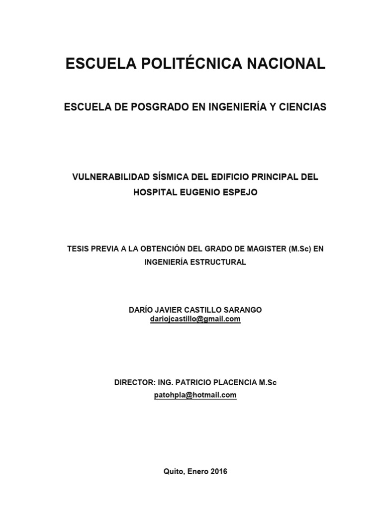 Vulnerabilidad Sismica Del Hospital Principal Eugenio Espejo | PDF | Viga (Estructura) | edificio