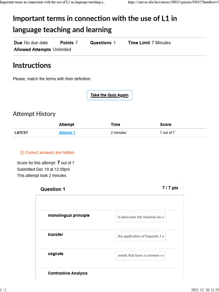 Canvas Quizzes | PDF | Second Language | Second Language Acquisition Canvas Quizzes | PDF | Second Language | Second Language Acquisition