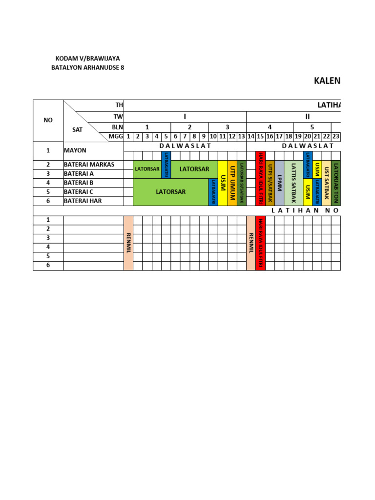 Kalender Latihan Batalyon Arhanud 8 Ta 2024-Kadek | PDF