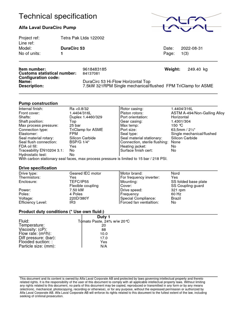 DuraCirc 53 Hi-Flow Horizontal Top Tech Spec | PDF