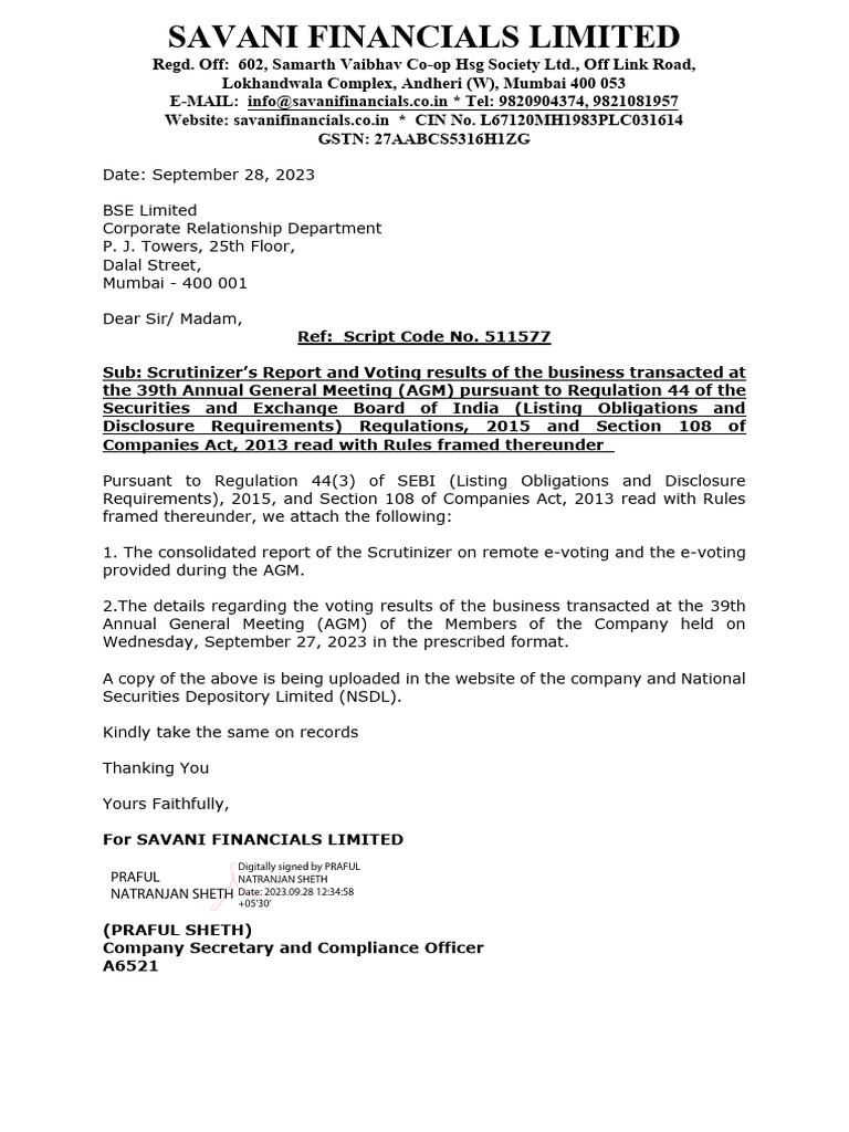 2023 09 28 SFL Scrutinizer Voting Results | PDF | Absentee Ballot | Electronic Voting