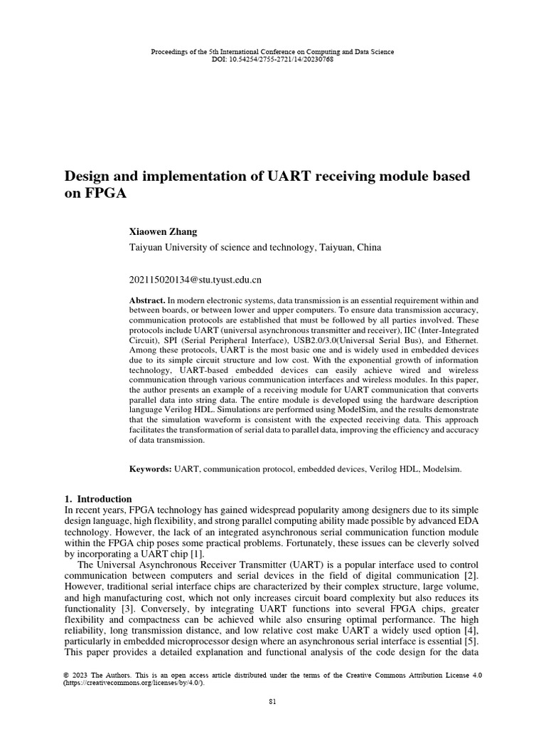 Design and Implementation of UART Receiving Module Based On Fpga | PDF | Hardware Description ...