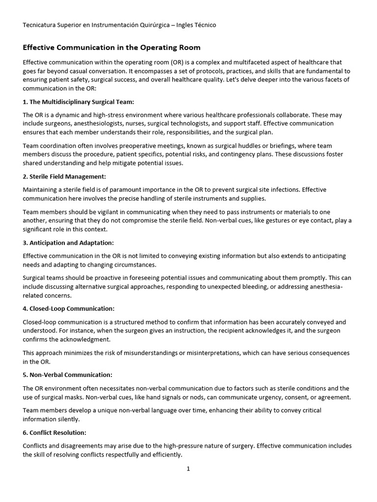 Effective Communication in the Operating Room | PDF | Surgery ...