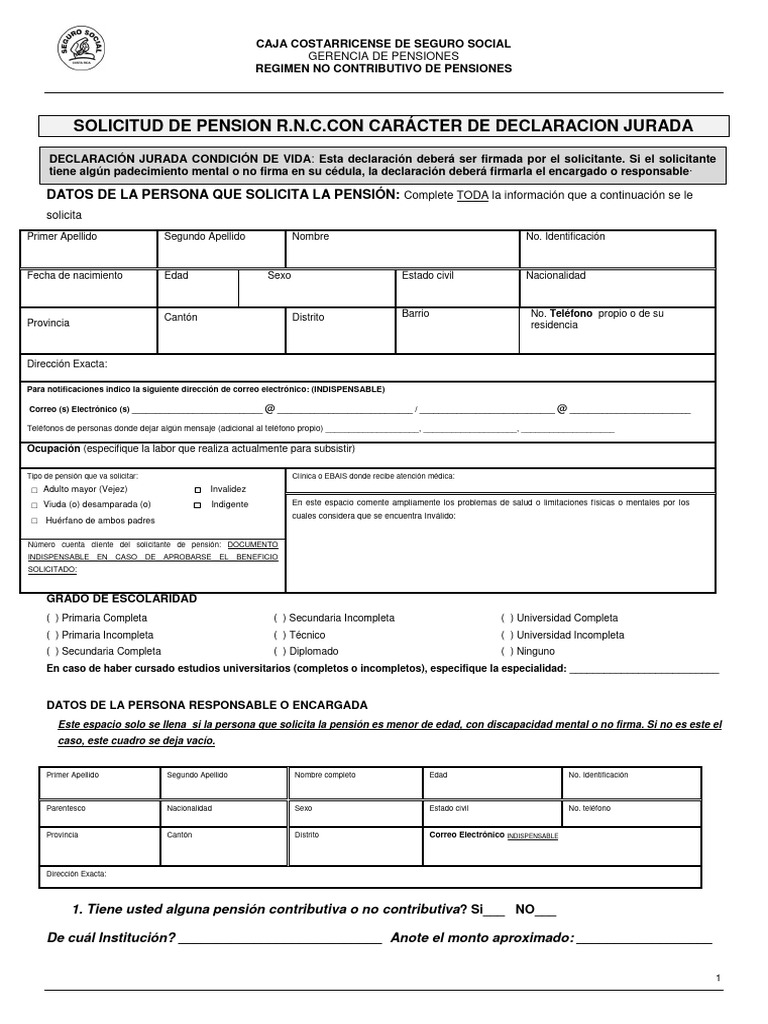 Solicitud de Pension RNC | PDF