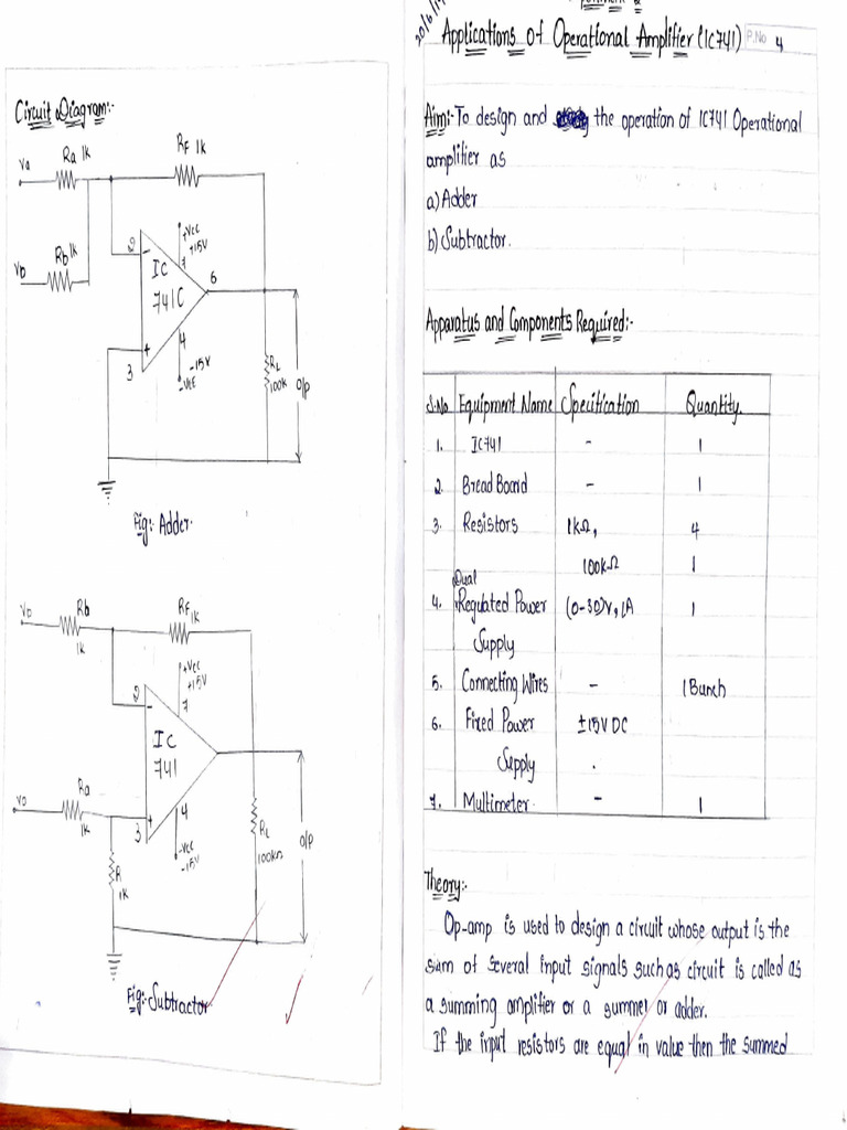 Adder and Subtractor Op-Amp Experiment | PDF | Operational Amplifier ...