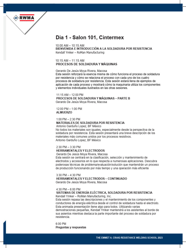 RWMA - 2024 Schedule | PDF | Soldadura | Construcción