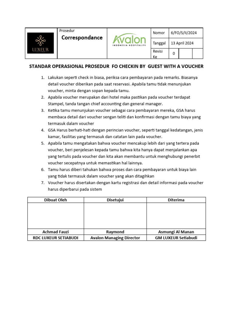 Sop Check in by Guest With A Voucher | PDF