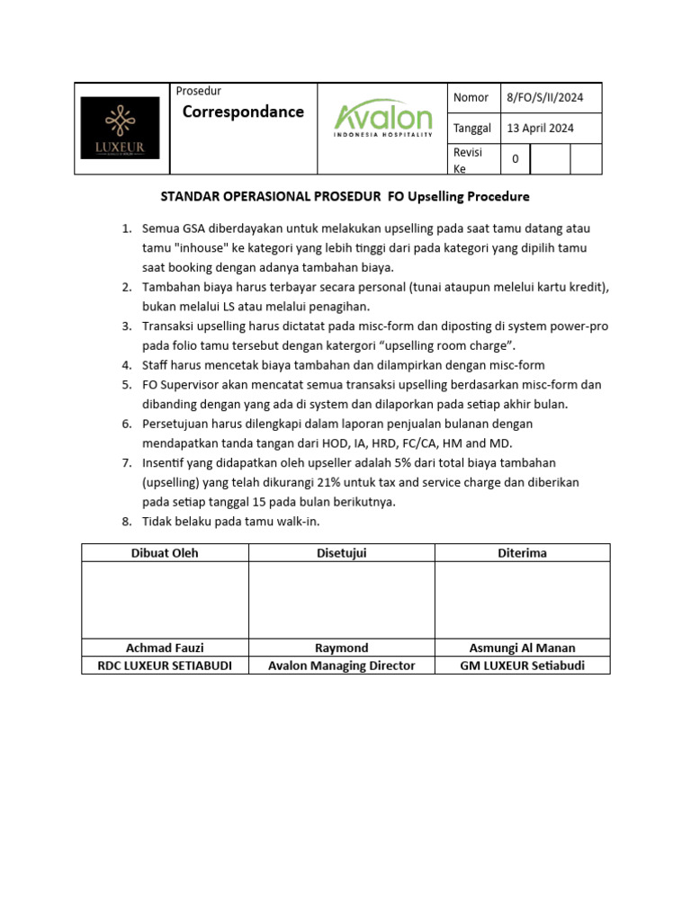 Sop Upselling Procedure | PDF