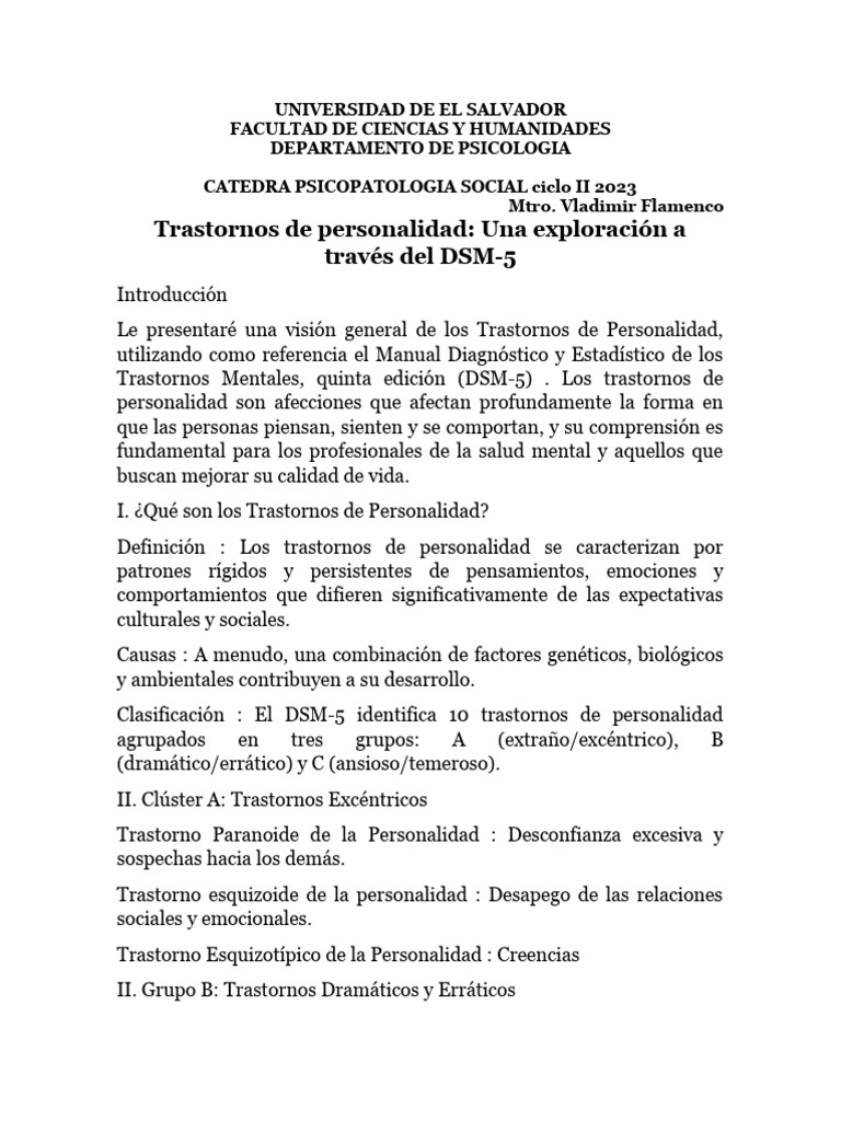 El Enfoque Del Modelo Cognitivo en Trastornos de La Personalidad | Descargar gratis PDF ...