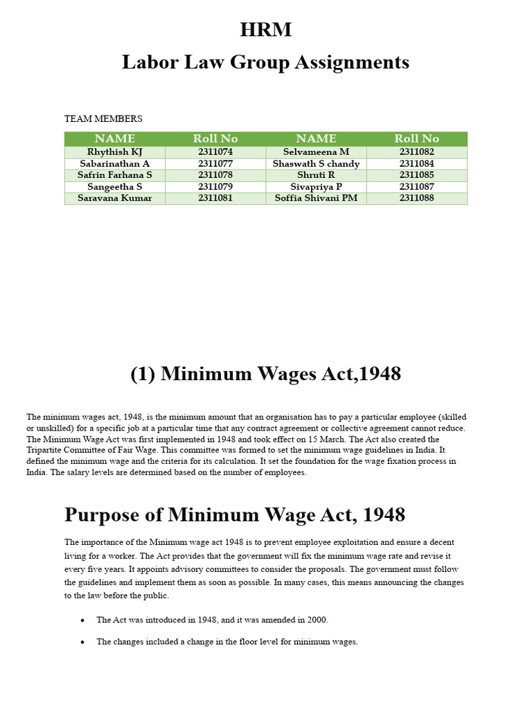 HRM Labor Law Group Assignments Sec B Team-4 | PDF | Employment | Salary