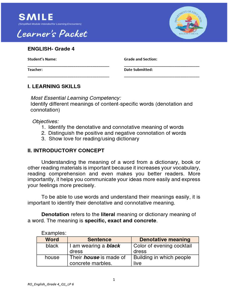 Edited SMILE Packet English4 Q1 LP 6 | PDF