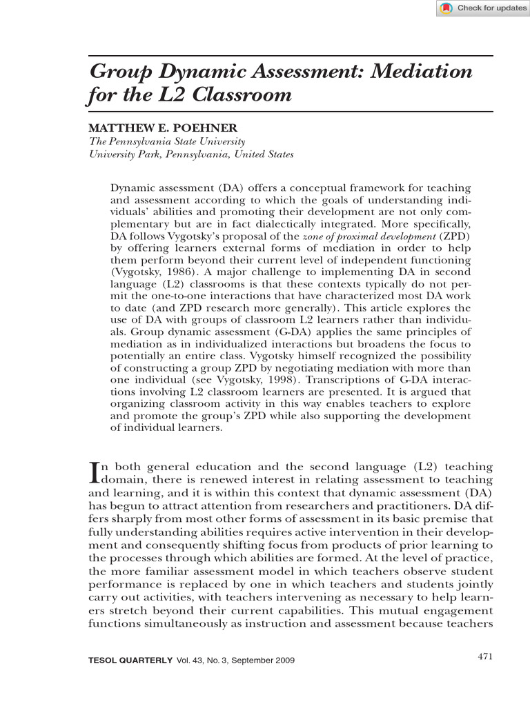 Group Dynamic Assessment in L2 Teaching | PDF | Learning | Psychology