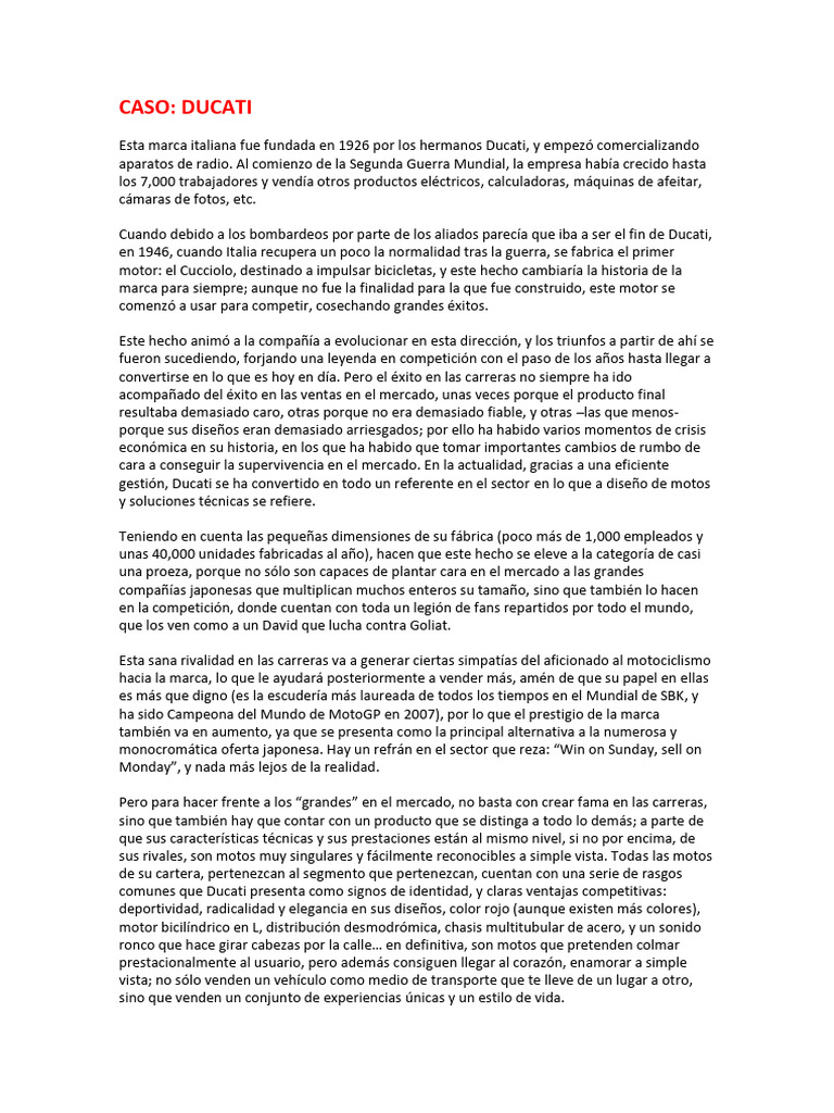 Marketing Estrategico-Caso Ducati | PDF | Investigación y desarrollo | Marketing