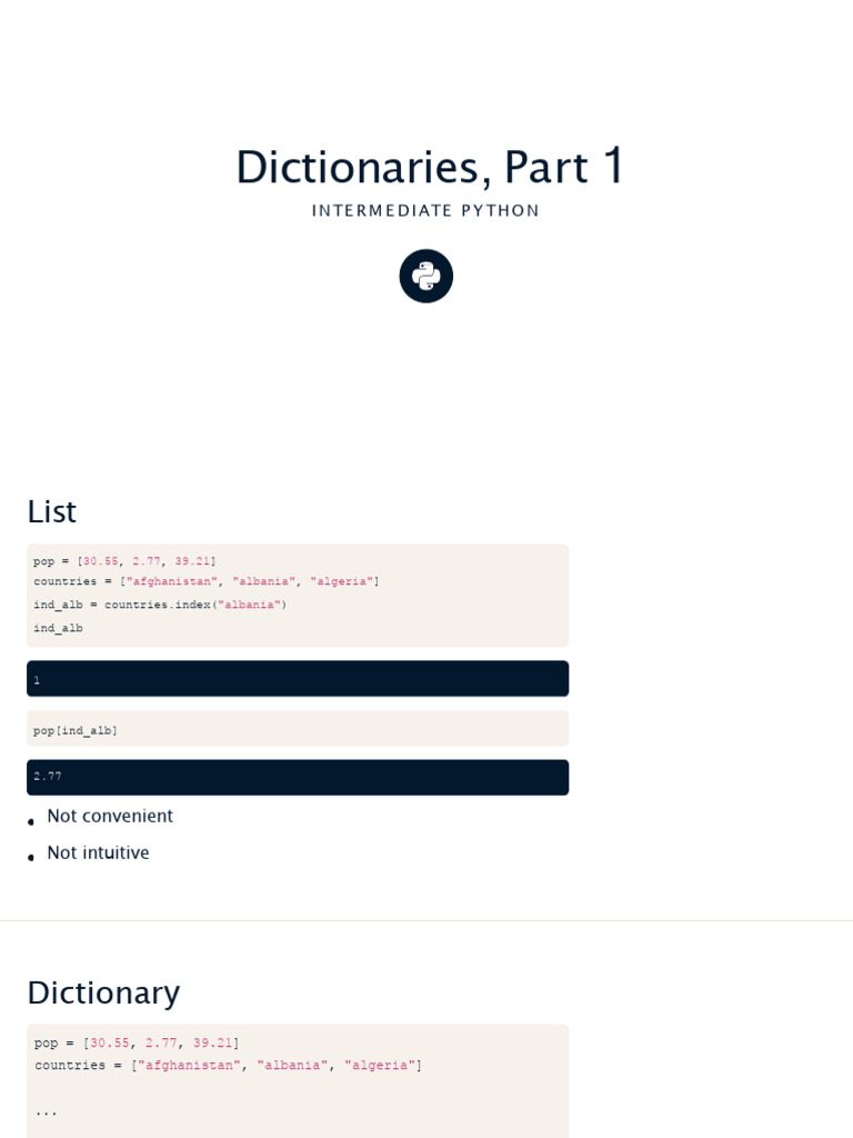 Intreoduction To Python Dictionarios Part 1 | PDF | Software Engineering | Data