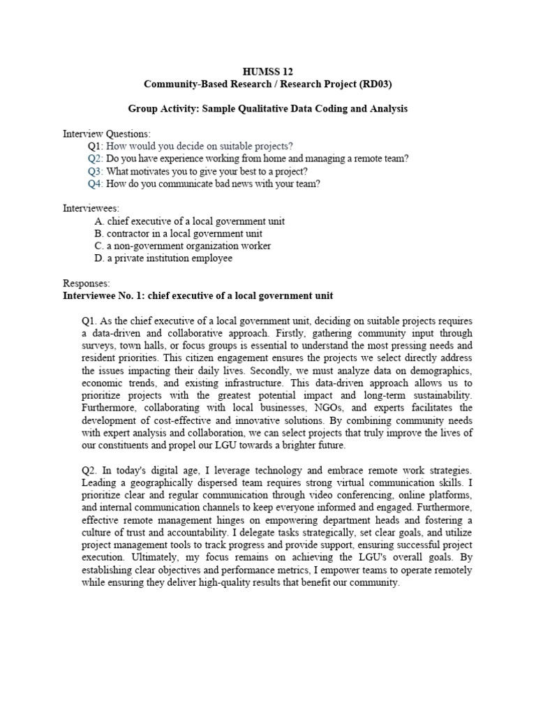 Sample Qualitative Data Coding and Analysis | PDF | Non Governmental ... Sample Qualitative Data Coding and Analysis | PDF | Non Governmental ...