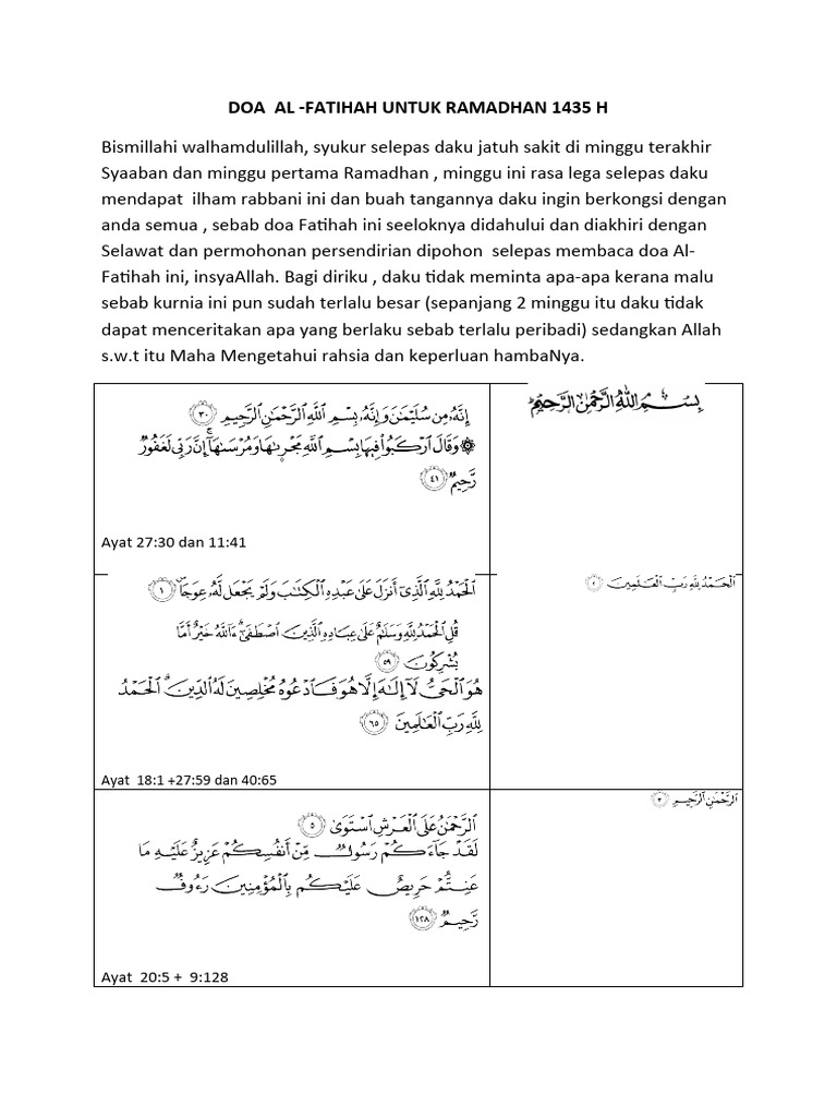Doa Al Fatihah Untuk Ramadhan Kali Ini | PDF