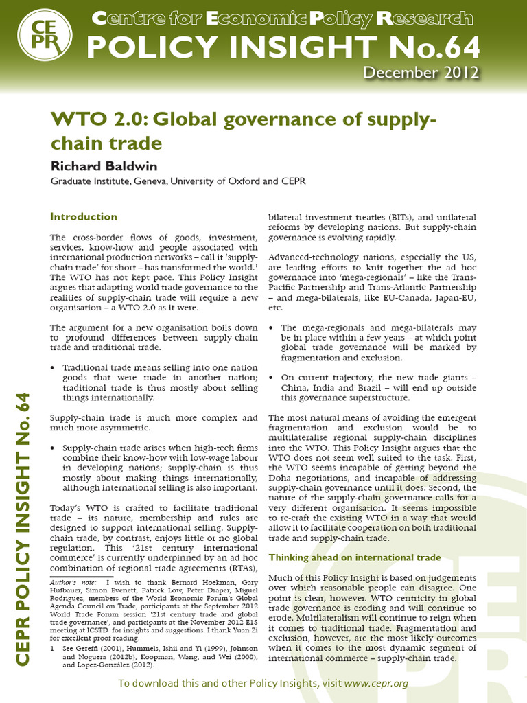 U3-Baldwin---WTO-20-Global-governance-of-supply-chain-trade | PDF | Supply Chain | World Trade ...