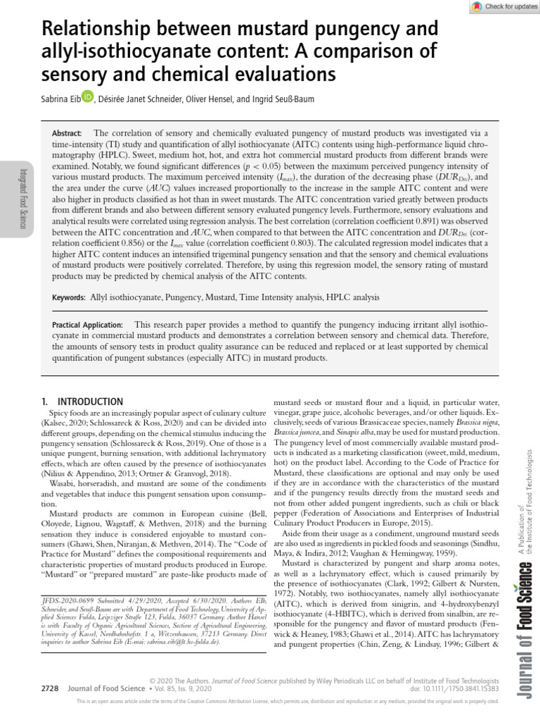 J6 - Relationship Between Mustard Pungency and AITC | PDF