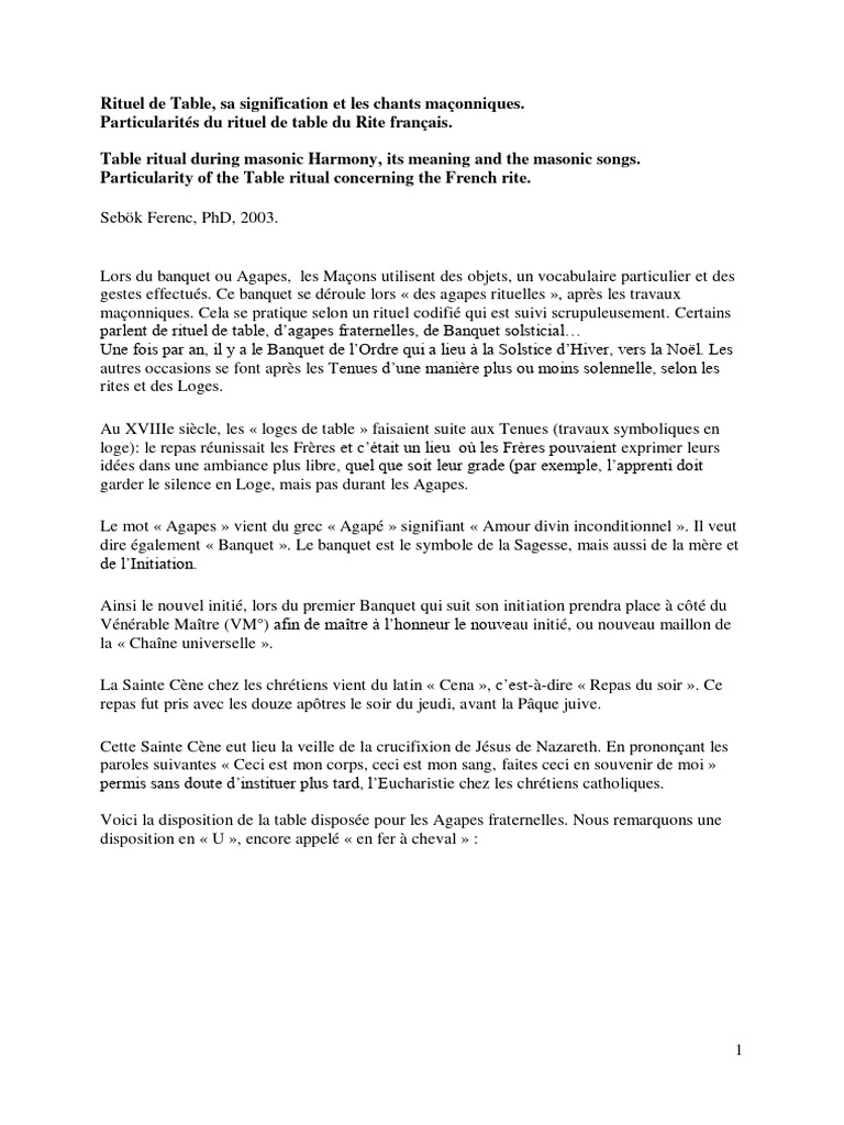 Rituel de Table et Agapes Maçonniques | PDF | Franc-maçonnerie | Loge ...