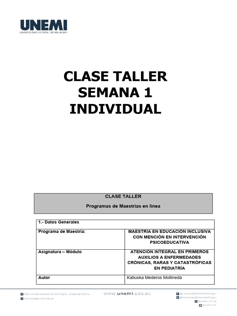 Clase Taller Individual Sem 1 | Descargar gratis PDF | Cuidado de la salud | Medicina