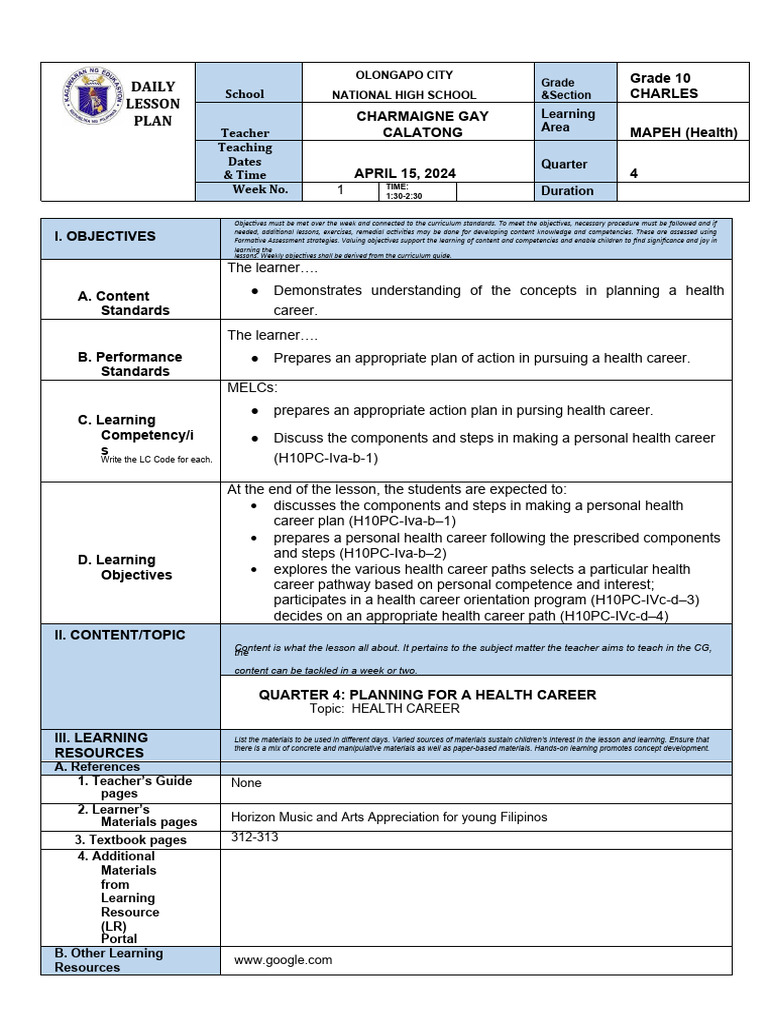 Q4 COT MAPEH 10 - Health (Allied Medical Professions) | PDF | Learning | Educational Assessment