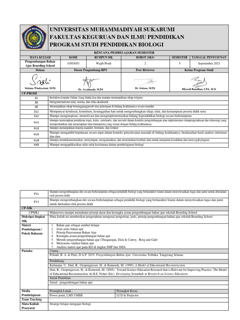 62 Rps Pengembangan Bahan Ajar Boarding School | PDF