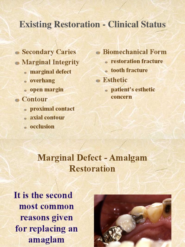 Existing Restoration - Clinical Status: Secondary Caries Marginal ...