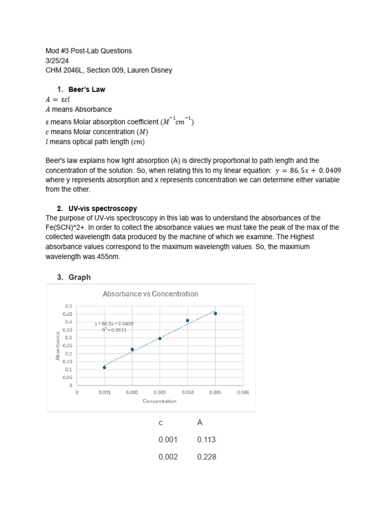 Genchem2 Mod #3 Post-Lab Questions | PDF | Absorbance | Ultraviolet ...