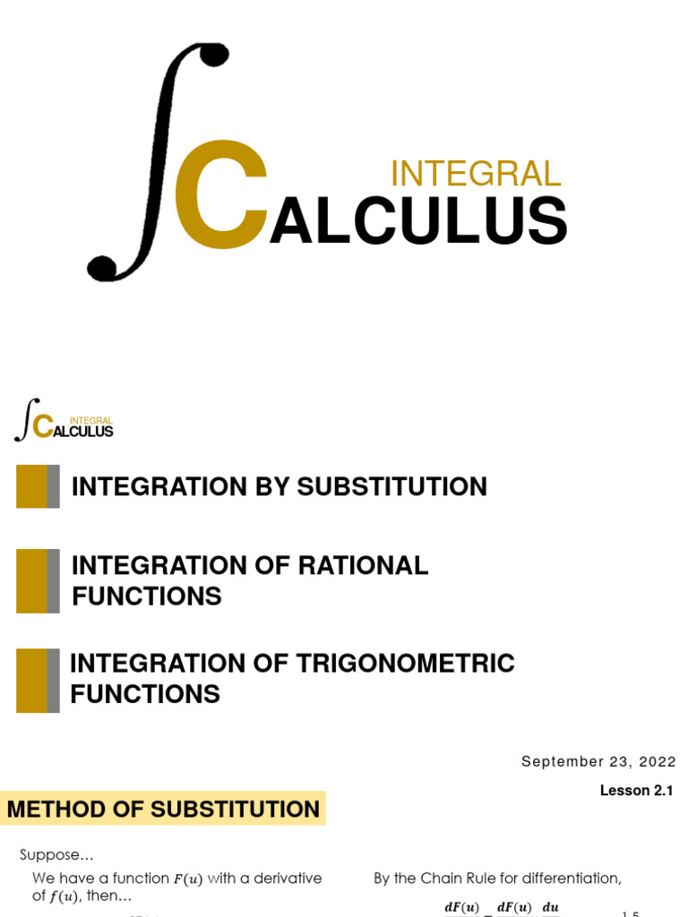 9 22 2022 Lesson 2 Integration By Substitution Rational Integration And Trigonometric