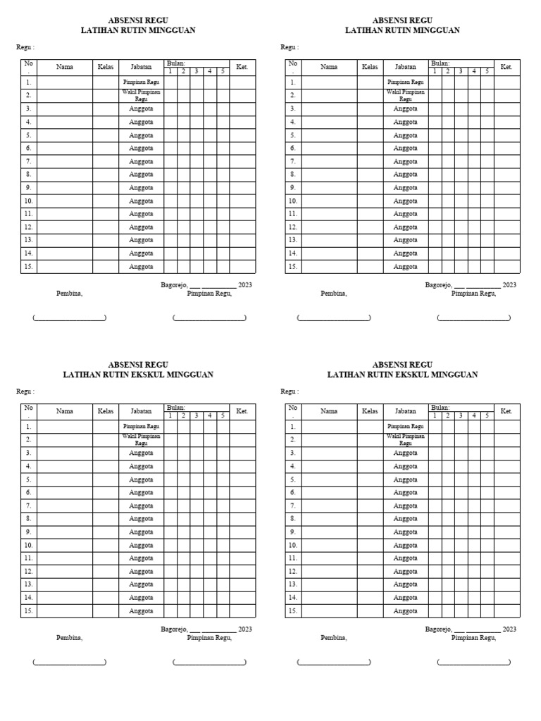 Absensi Latihan Mingguan Regu | PDF