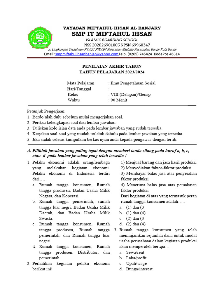 Soal Pat Ips 8 | PDF | Bisnis | Ilmu Sosial