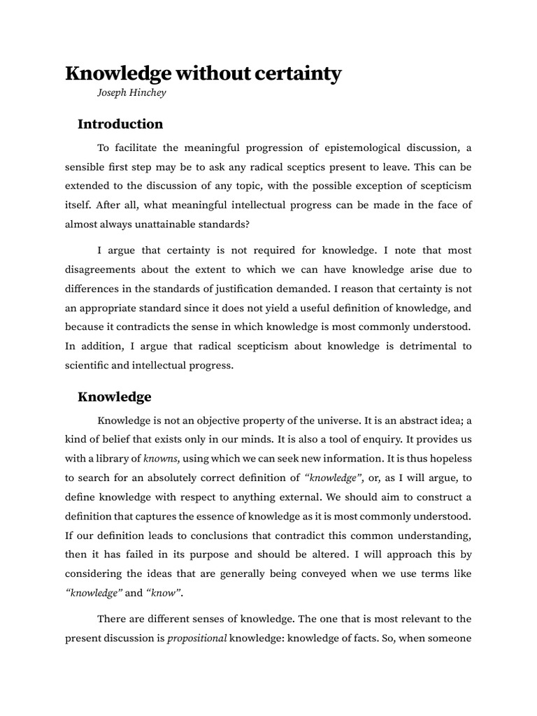 Knowledge Without Certainty | PDF | Knowledge | Certainty