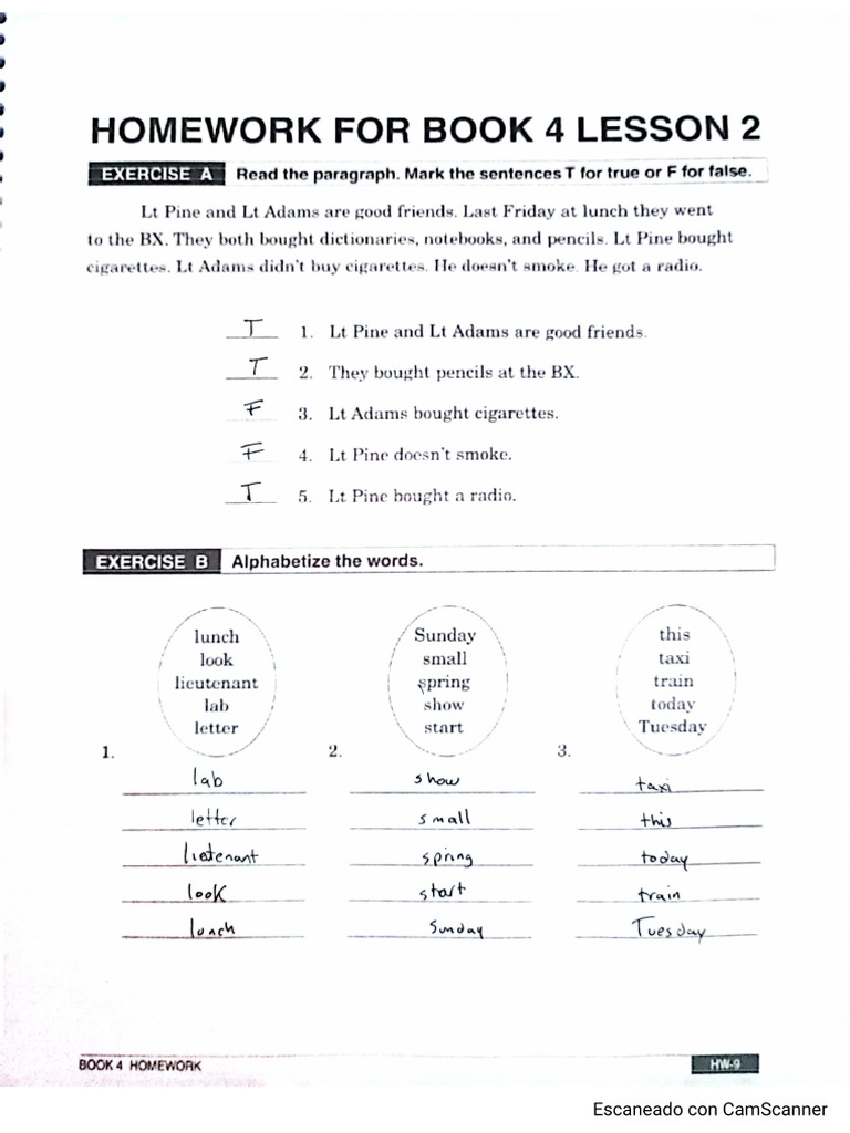 Homework for Book 4 Lesson 2 | PDF