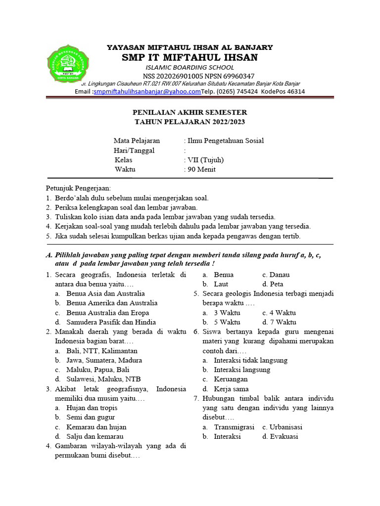 Soal Pas Ips Kelas 7 | PDF