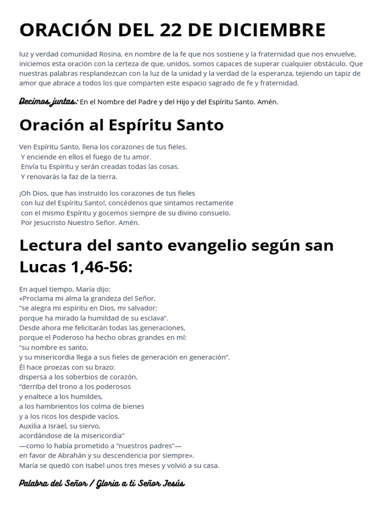 Oración Del 22 de Diciembre | PDF | María, madre de Jesús | orador del ...