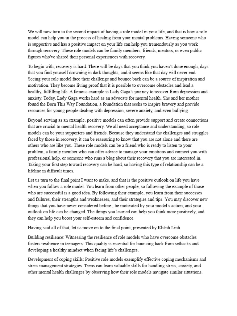 Role Model | PDF | Self Esteem | Psychological Resilience