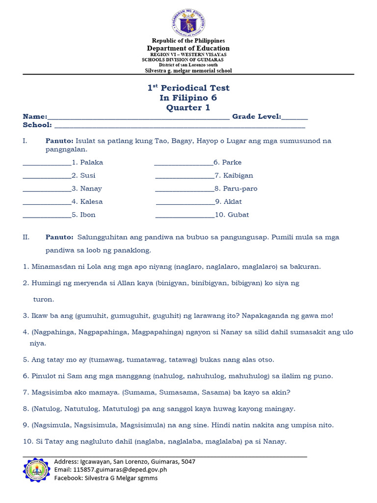 Periodical Test Filipino | PDF