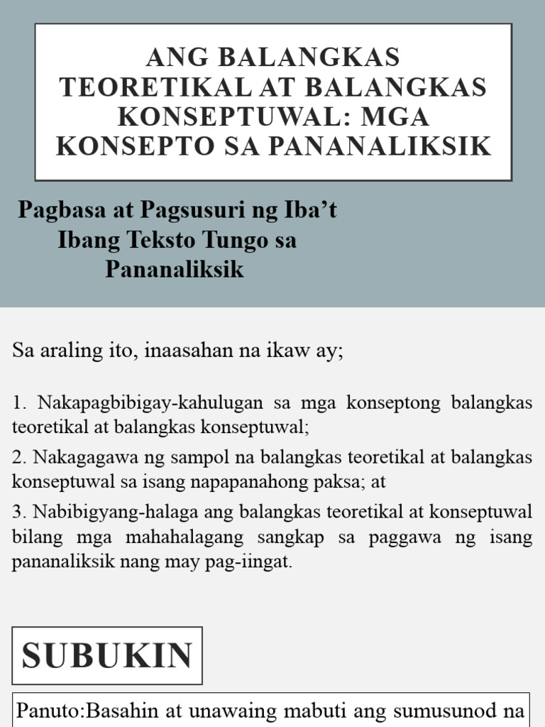 Mod2 Ang Balangkas Teoretikal at Balangkas Konseptuwal Mga Konsepto Sa ...