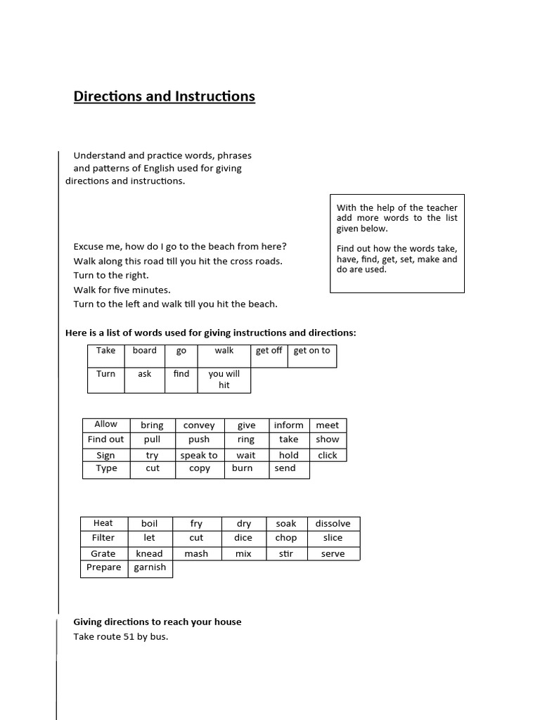 Directions and Instructions | PDF | Linguistics | Grammar