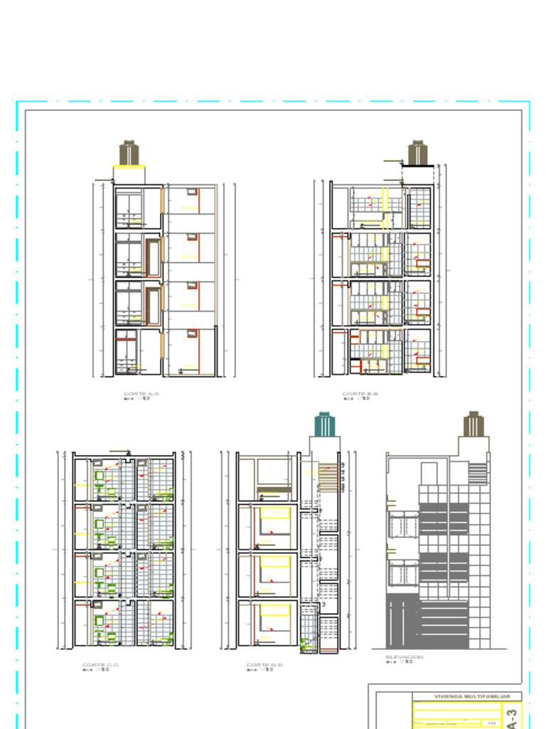 Planos de Elevación y Cortes Arquitectónicos | PDF