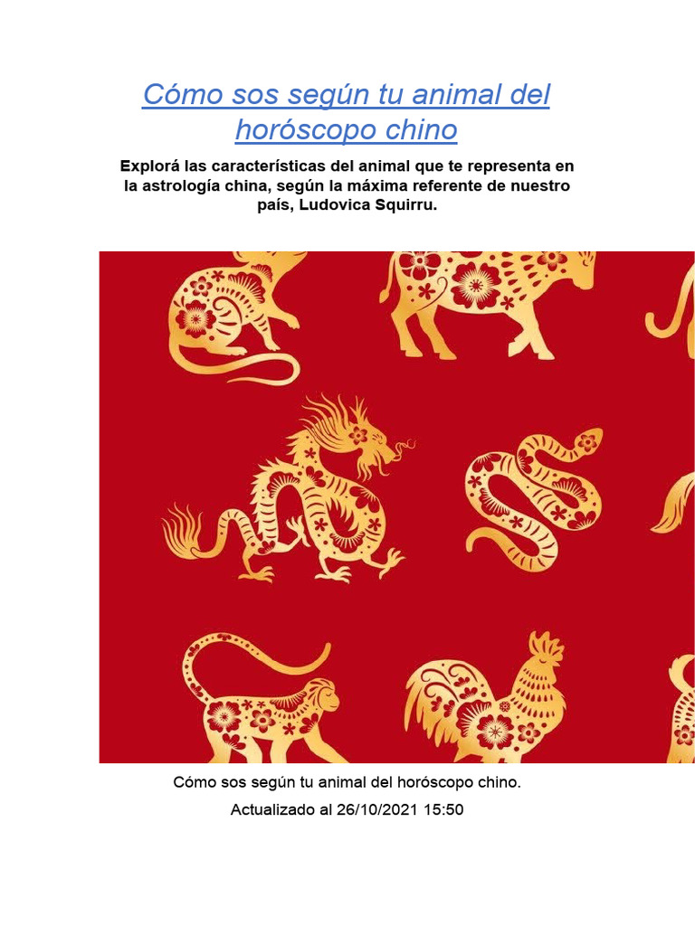 Cómo Eres Según Tu Animal Del Horóscopo Chino | PDF