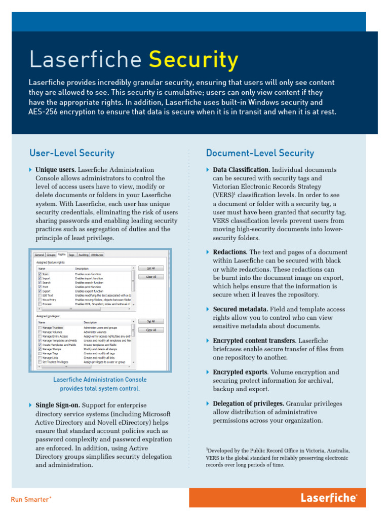 Laserfiche Security Datasheet | PDF | Databases | Metadata