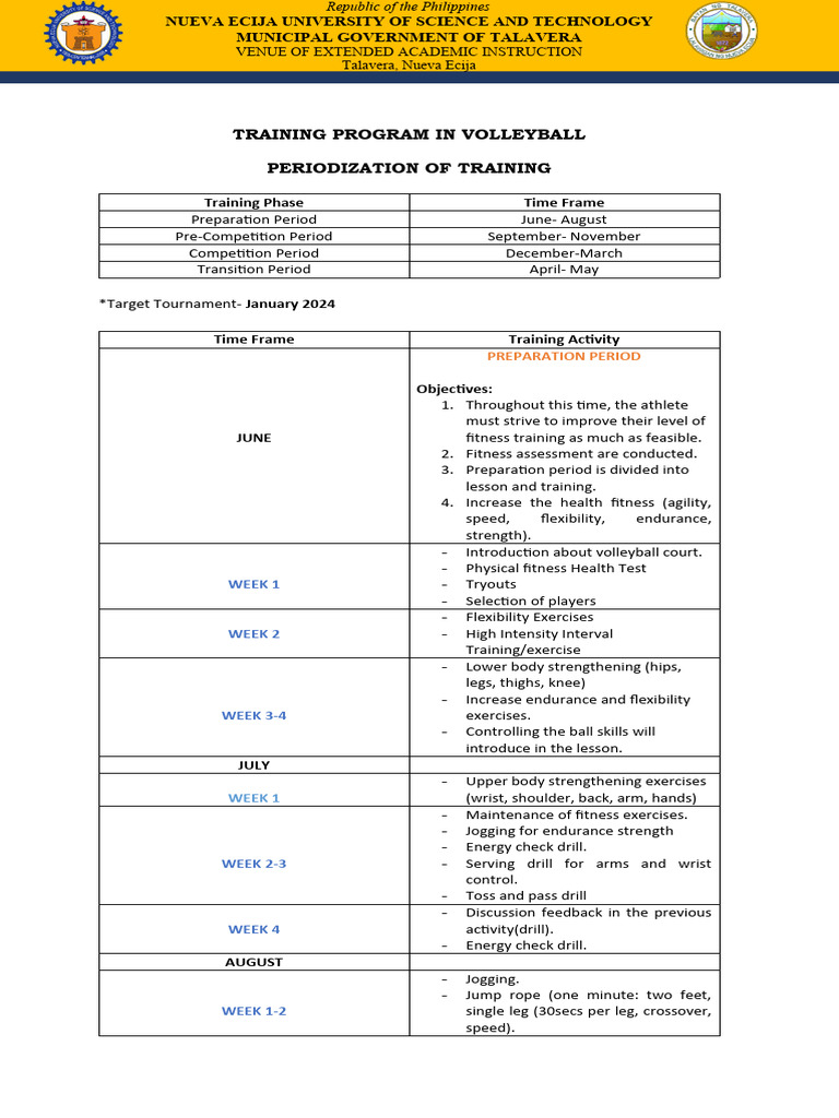 PE Training Program. | Download Free PDF | Volleyball | Physical Exercise