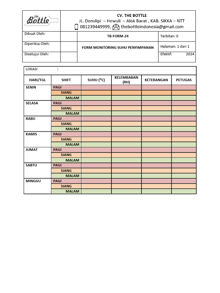FORM-02-Formulir Monitoring Suhu Penyimpanan Pangan | PDF