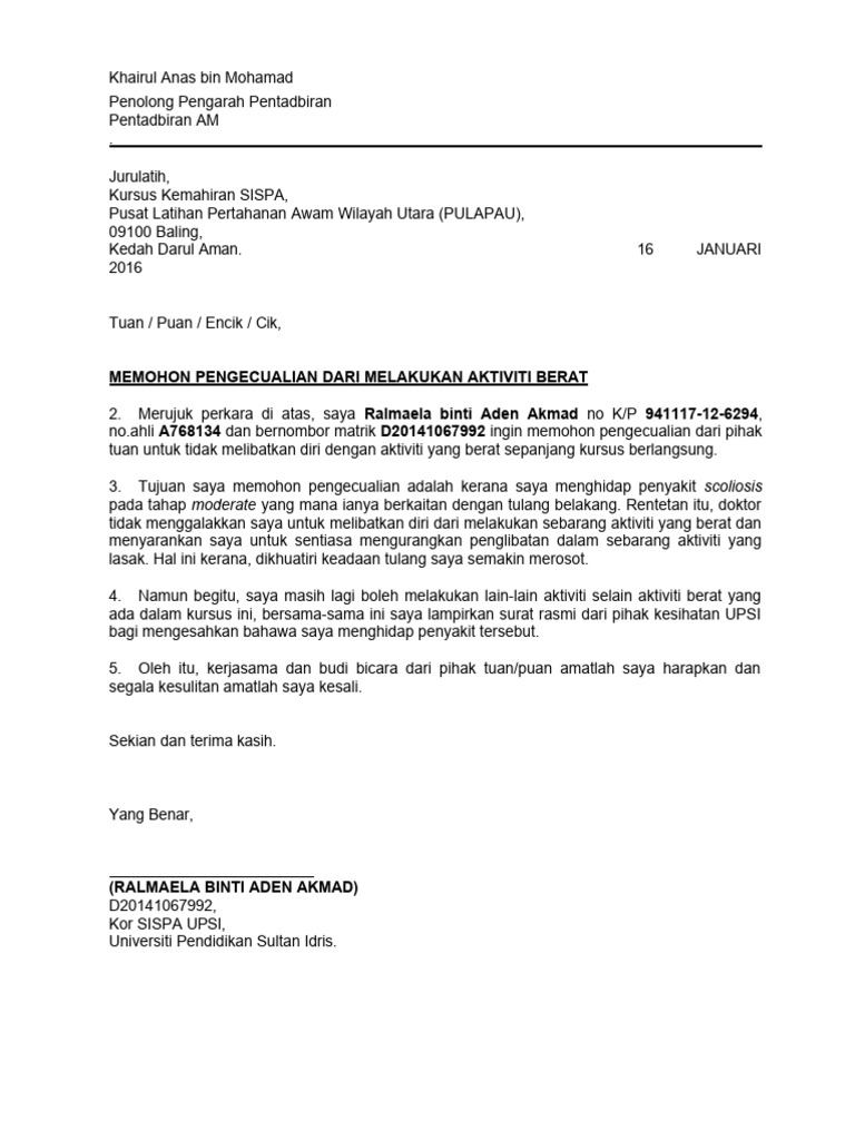 Contoh Surat Pengecualian | PDF