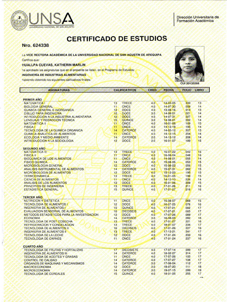 Certificado de Estudios Unsa | PDF